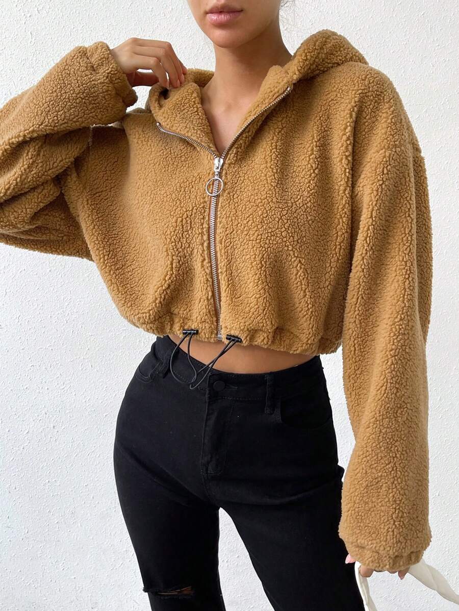 SHEIN LUNE Giacca teddy spalle cadenti con cappuccio | SHEIN ITALIA