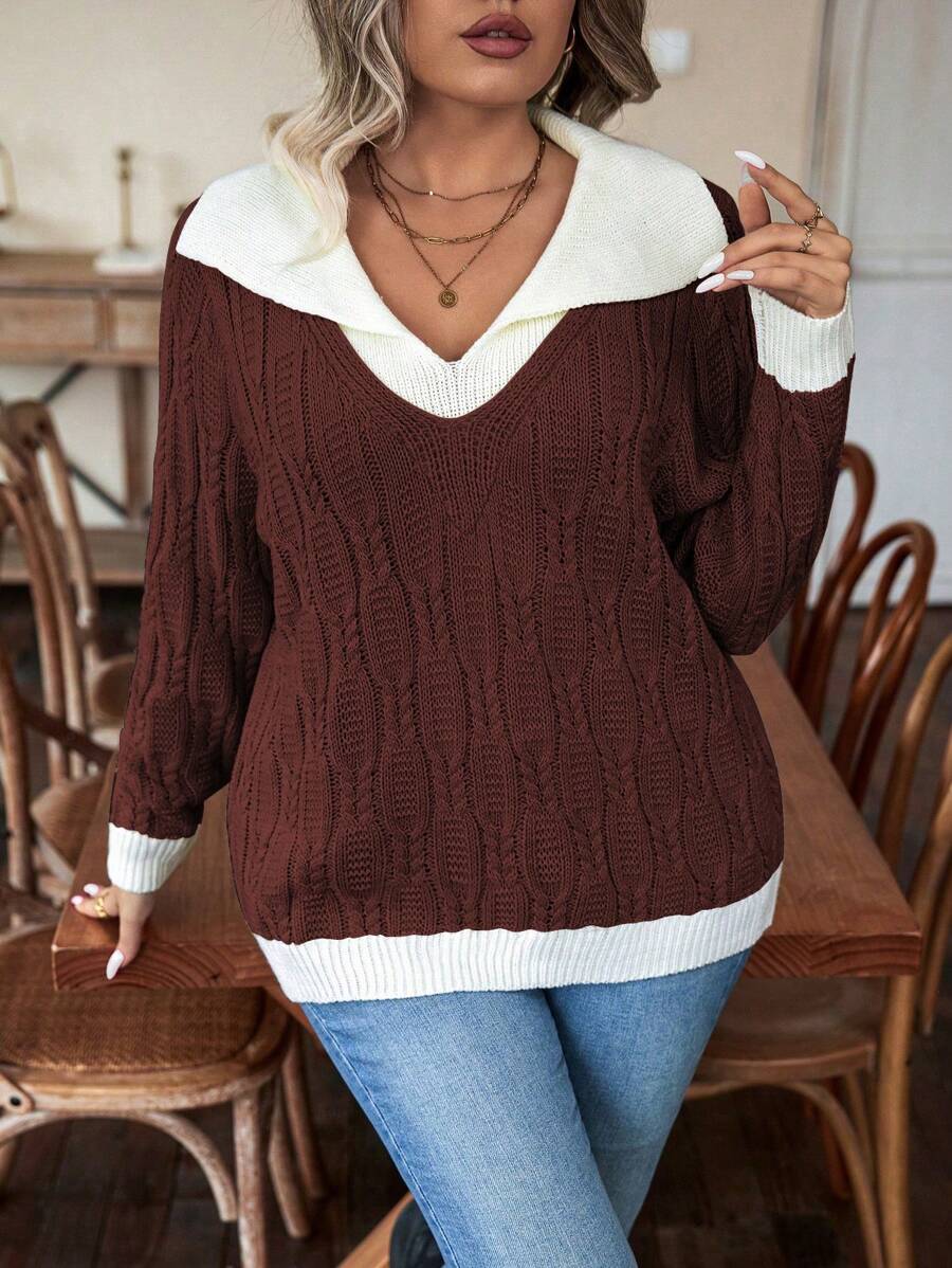 SHEIN Relaxiva Taglie Forti Maglione bordo a contrasto in maglia a ...