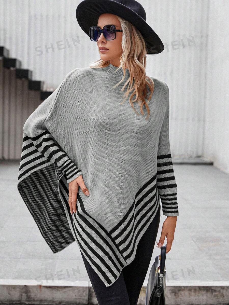 SHEIN Clasi Jersey poncho con patrón de rayas de manga murciélago de ...