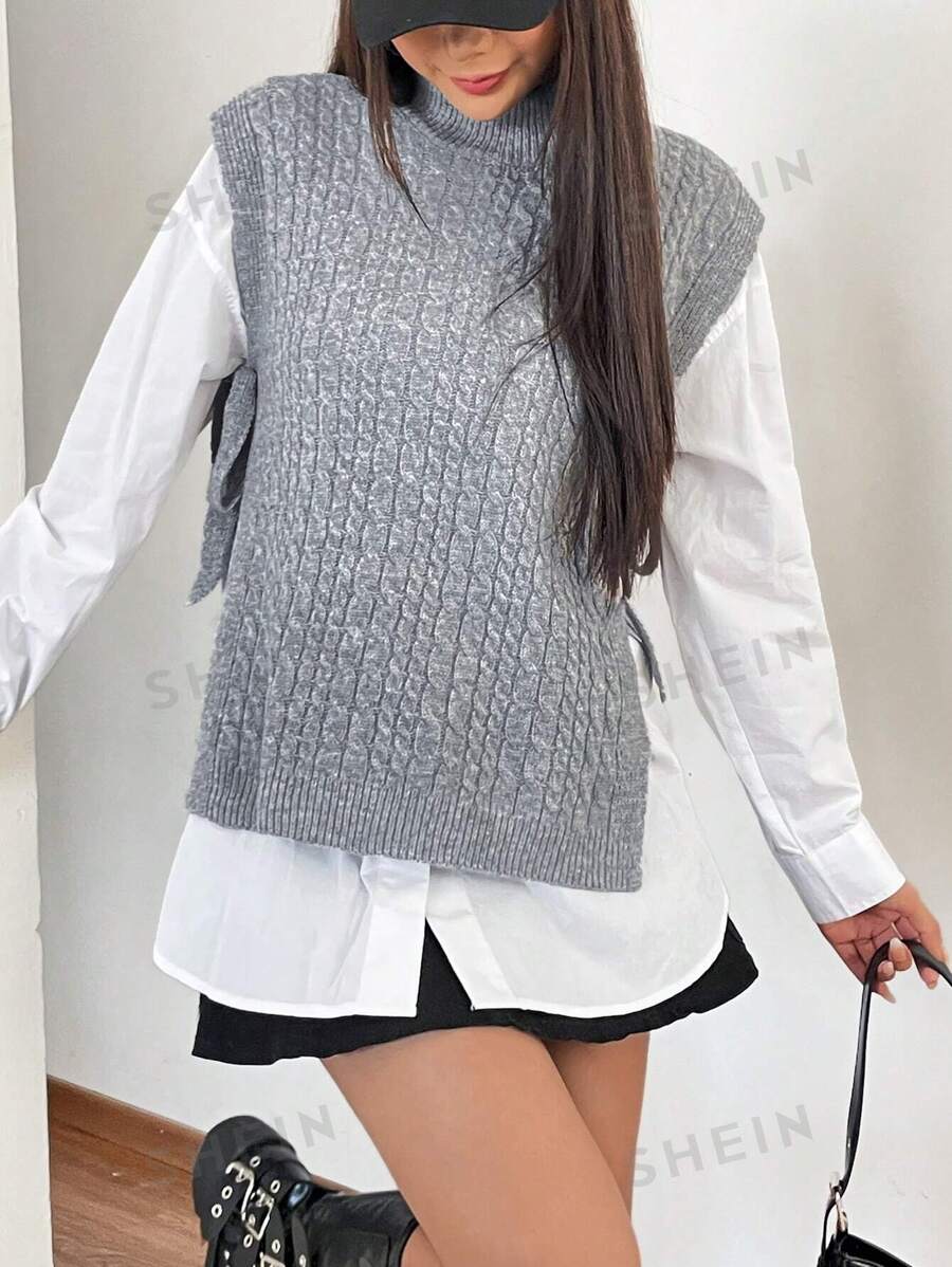 Shein Ezwear 1pc Mock Neck Cable Knit Sweater Vest Shein Uk