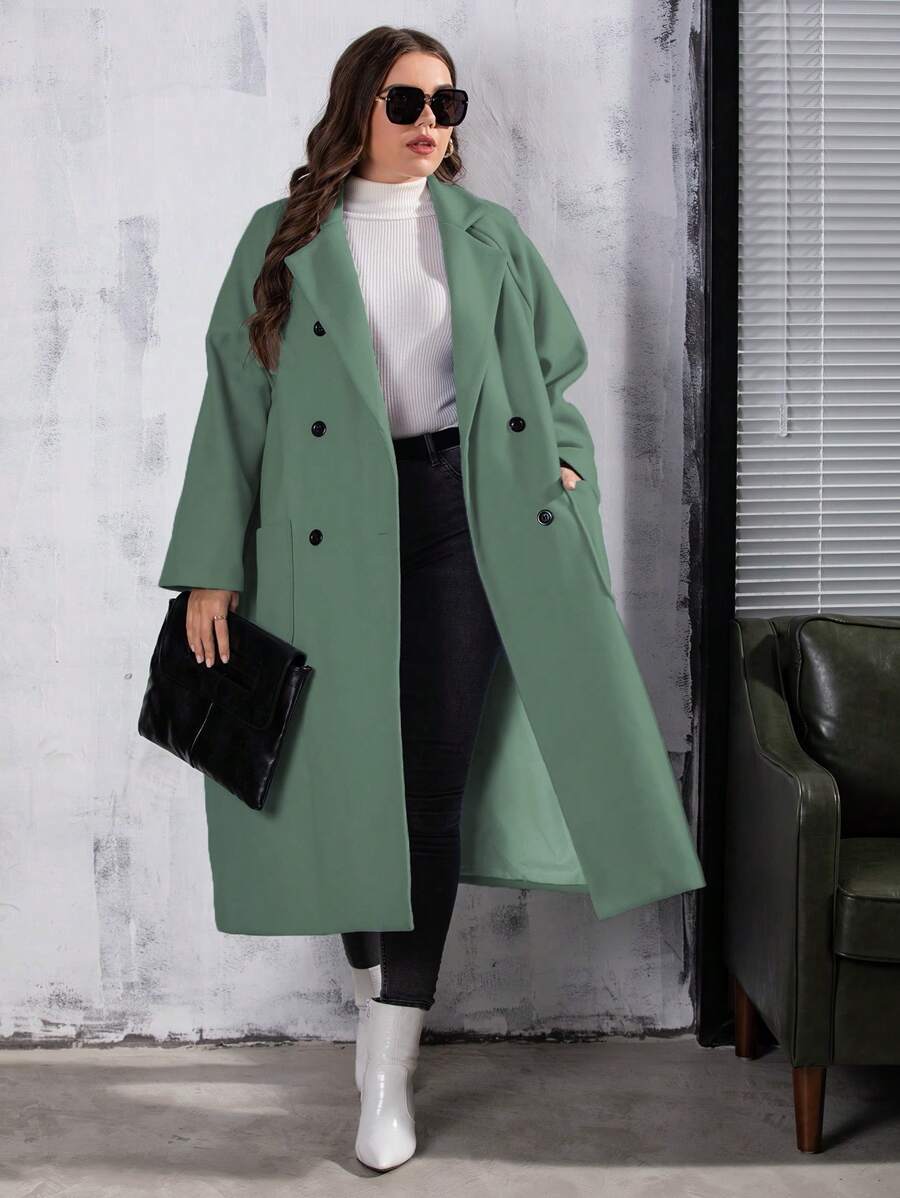 Mulvari Plus Double Breasted Lapel Neck Slant Pockets Overcoat | SHEIN USA