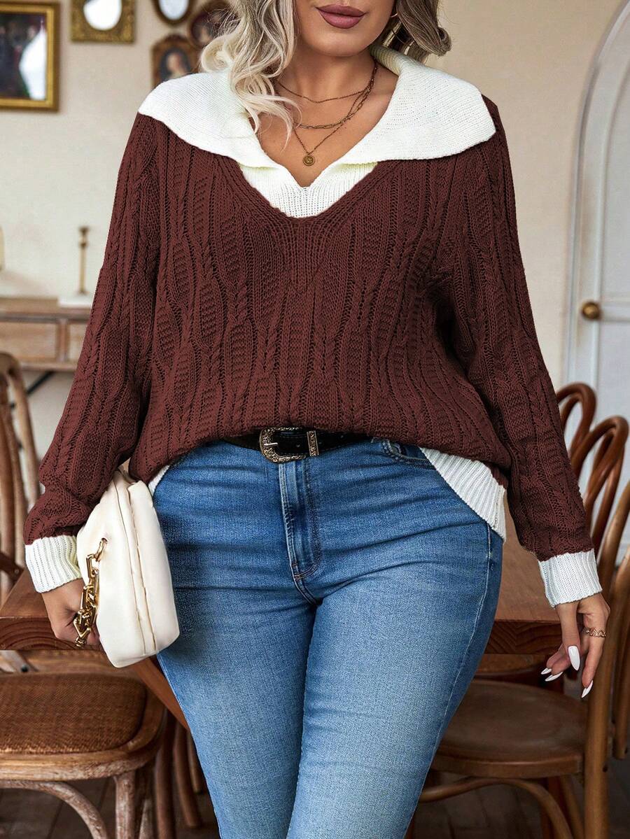 SHEIN Relaxiva Taglie Forti Maglione bordo a contrasto in maglia a ...