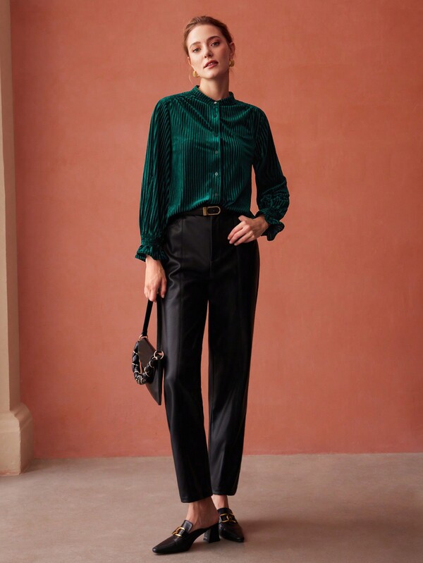 MOTF PREMIUM STRIPED VELVET SHIRT | SHEIN USA