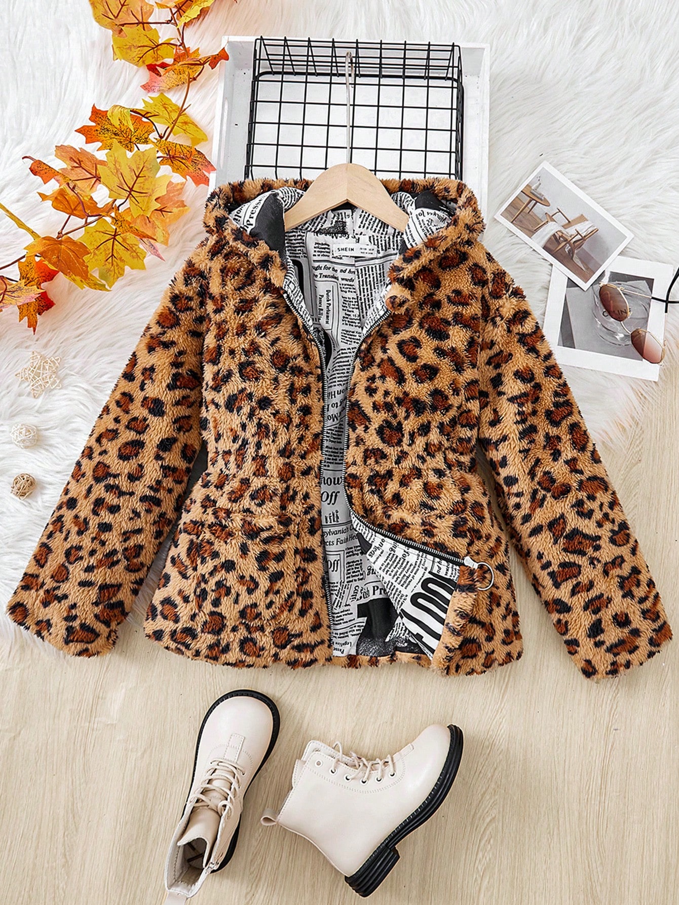 Tween Girl Leopard Print Teddy Coat | SHEIN UK