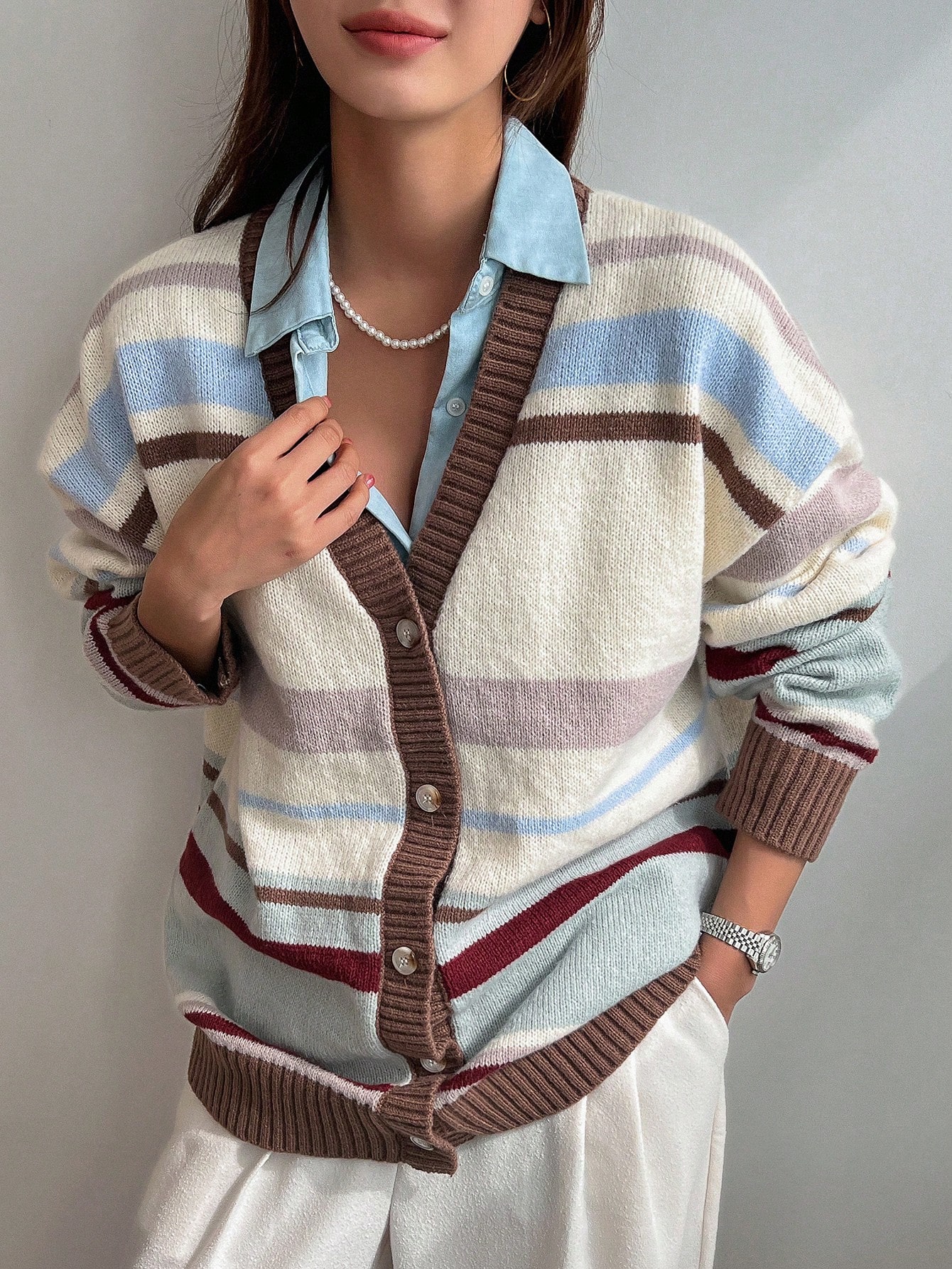 DAZY Striped Pattern Drop Shoulder Cardigan | SHEIN USA