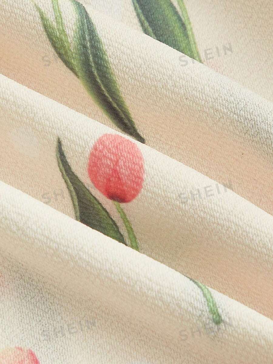 SHEIN MOD Allover Floral Print Romantic Tulip Print Pattern Twist Front ...