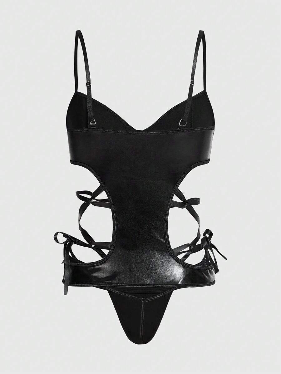 ROMWE Goth PU Leather Cut Out Teddy Bodysuit | SHEIN USA