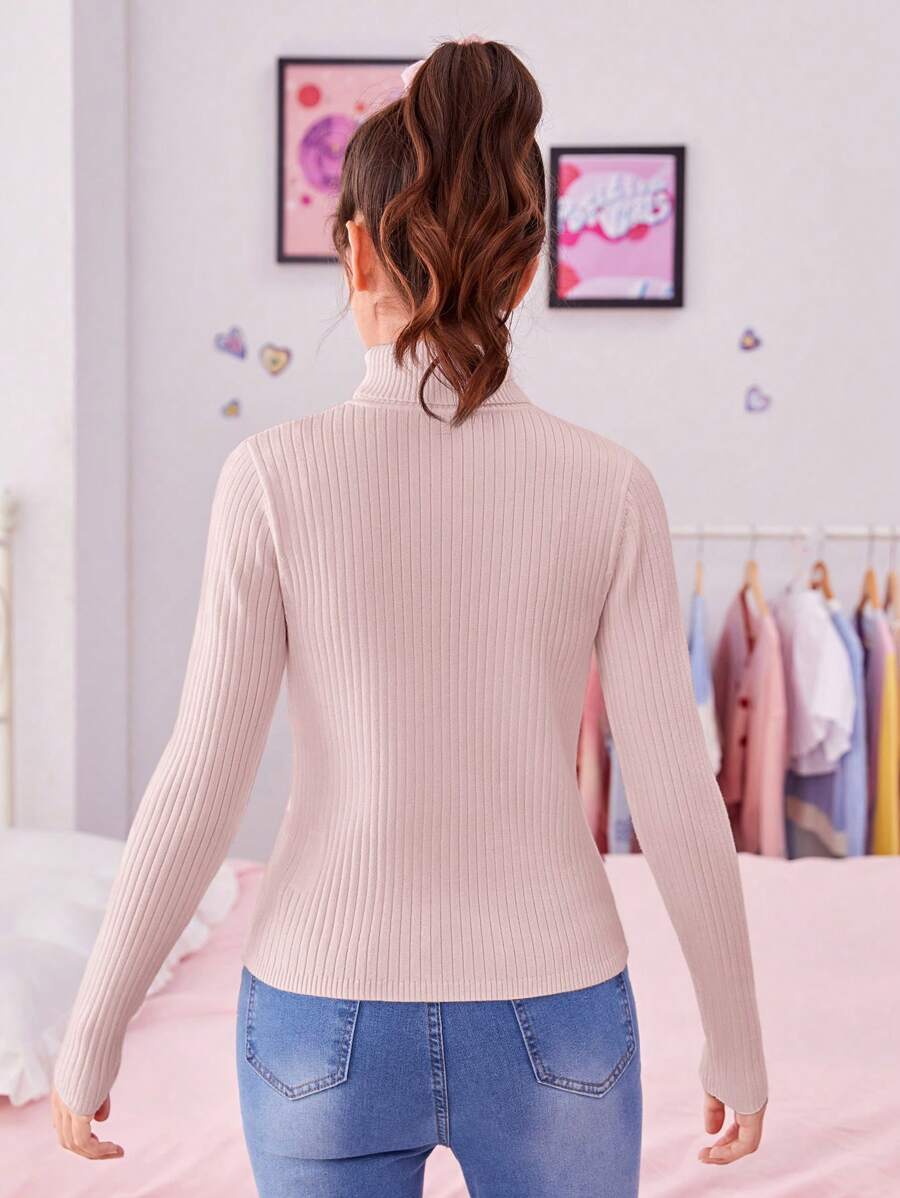 Teen Girl High Neck Ribbed Knit Sweater | SHEIN USA