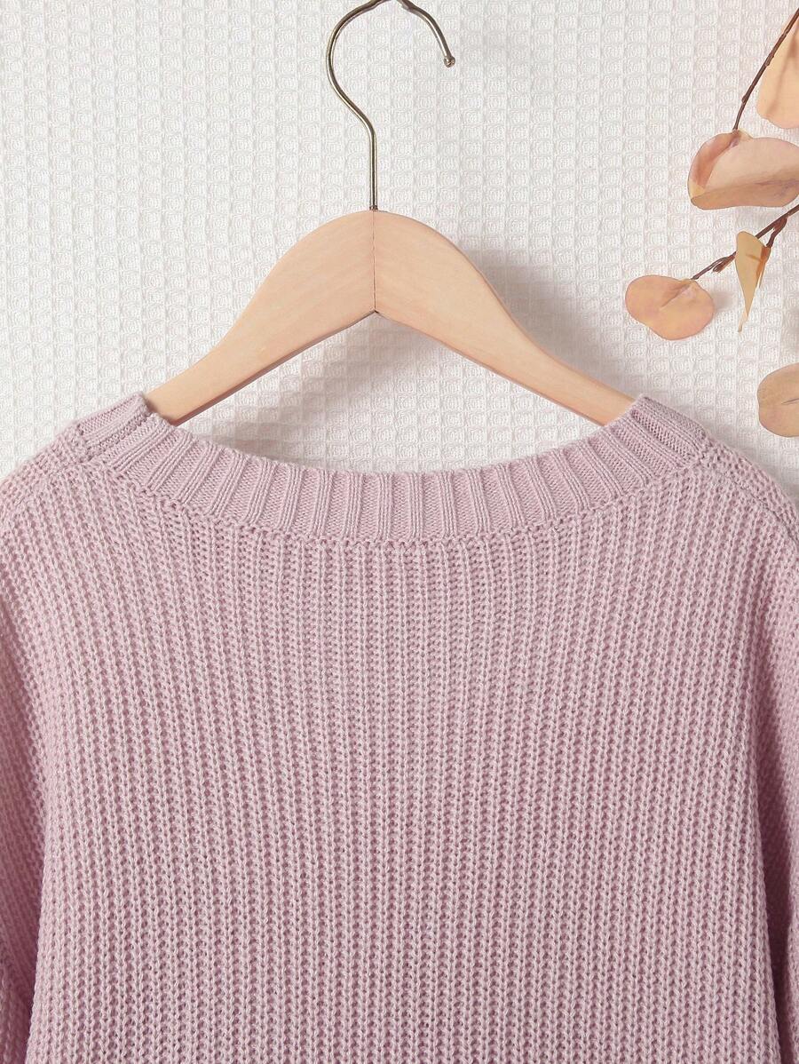 Teen Girl Pearls Beaded Twist Front Drop Shoulder Sweater | SHEIN USA