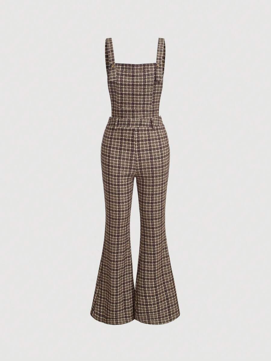 SHEIN MOD Casual Plaid Flare Leg Overall Jumpsuit | SHEIN USA