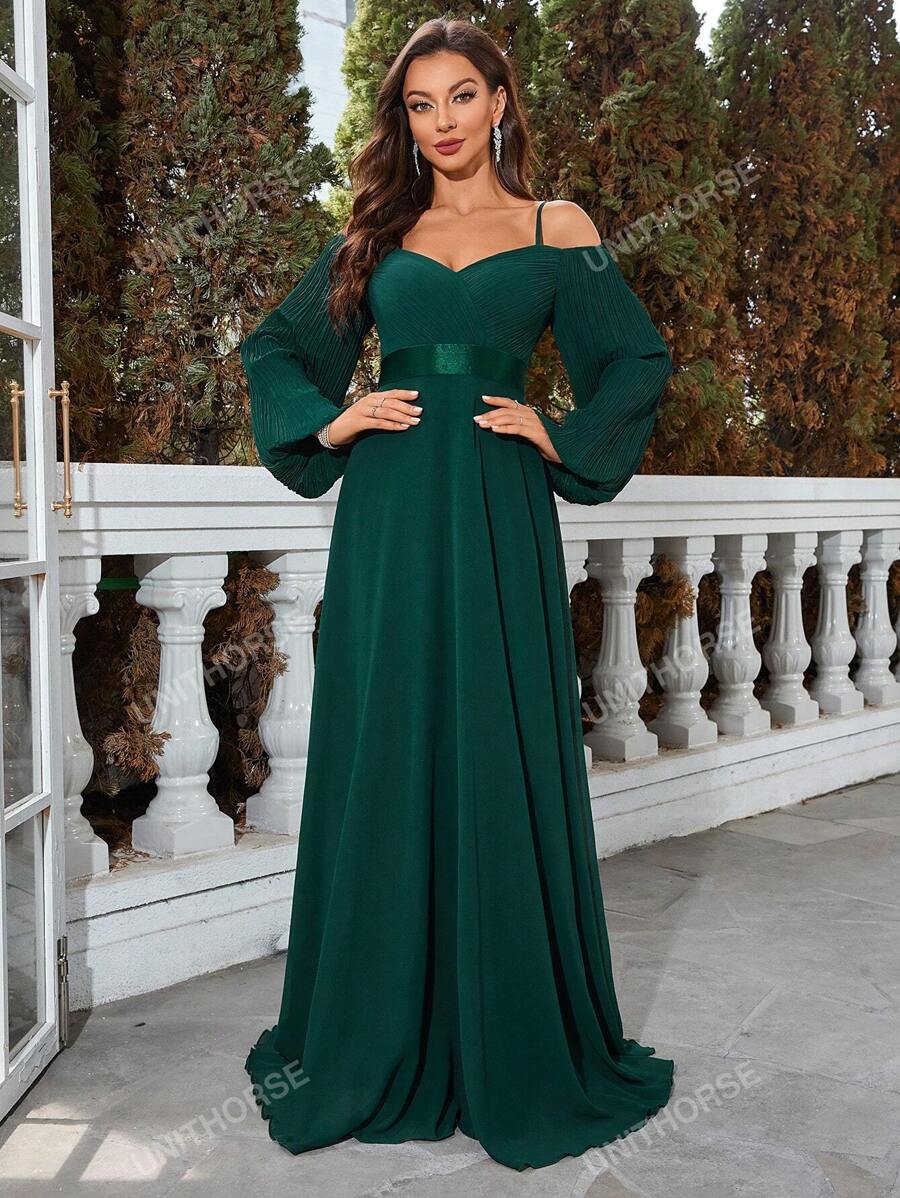 Cold Shoulder Lantern Sleeve Chiffon Prom Dress | SHEIN USA