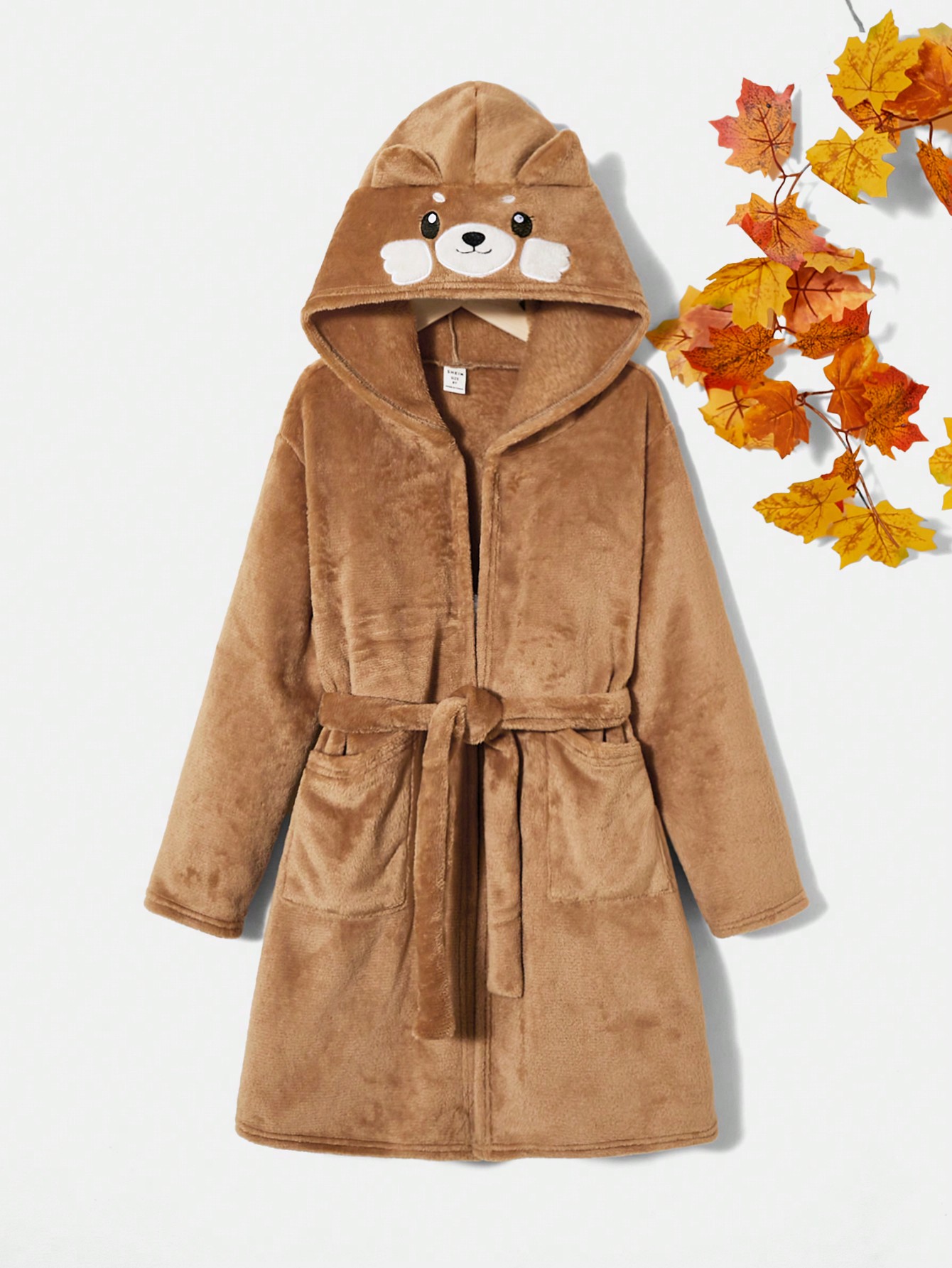 SHEIN Tween Girl Cartoon Embroidery 3D Ears Design Hooded Belted ...