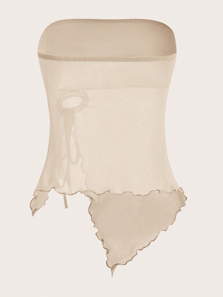 SHEIN ICON Drawstring Front Lettuce Trim Split Hem Tube Top | SHEIN UK