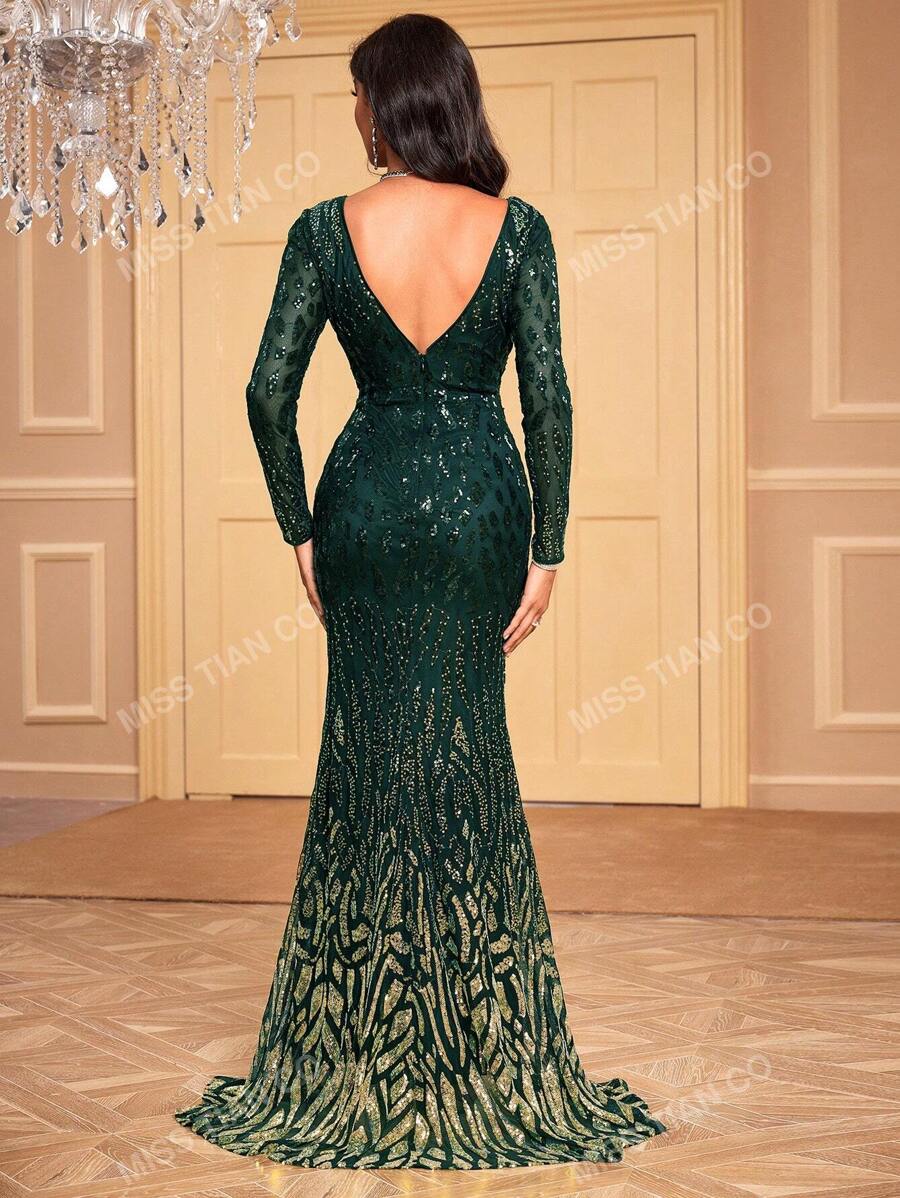 Robe de soirée fendue haute avec décolleté en V pailletée pour femmes, robe de cérémonie ...