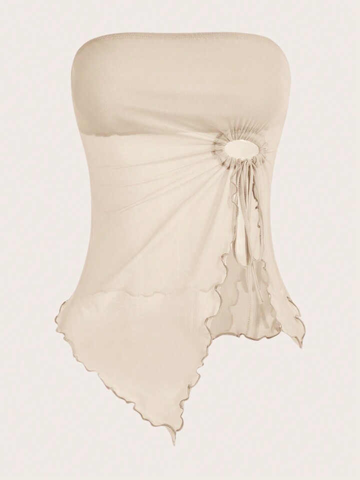 SHEIN ICON Drawstring Front Lettuce Trim Split Hem Tube Top | SHEIN UK