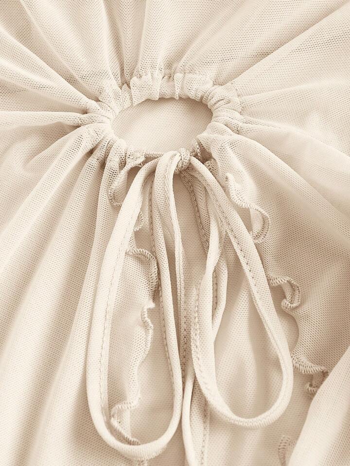 SHEIN ICON Drawstring Front Lettuce Trim Split Hem Tube Top | SHEIN UK