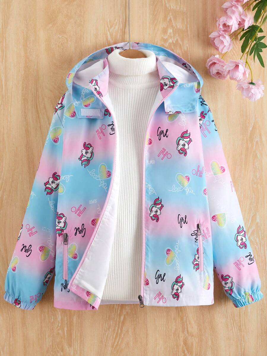 SHEIN Girls' Unicorn Print Hooded Jacket (for Older Kids/youth) | SHEIN UK