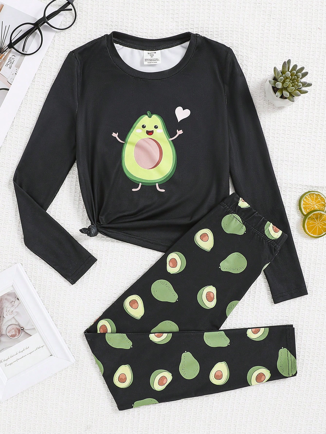 SHEIN Tween Girls' Knitted Avocado Pattern Round Neck Long Sleeve ...