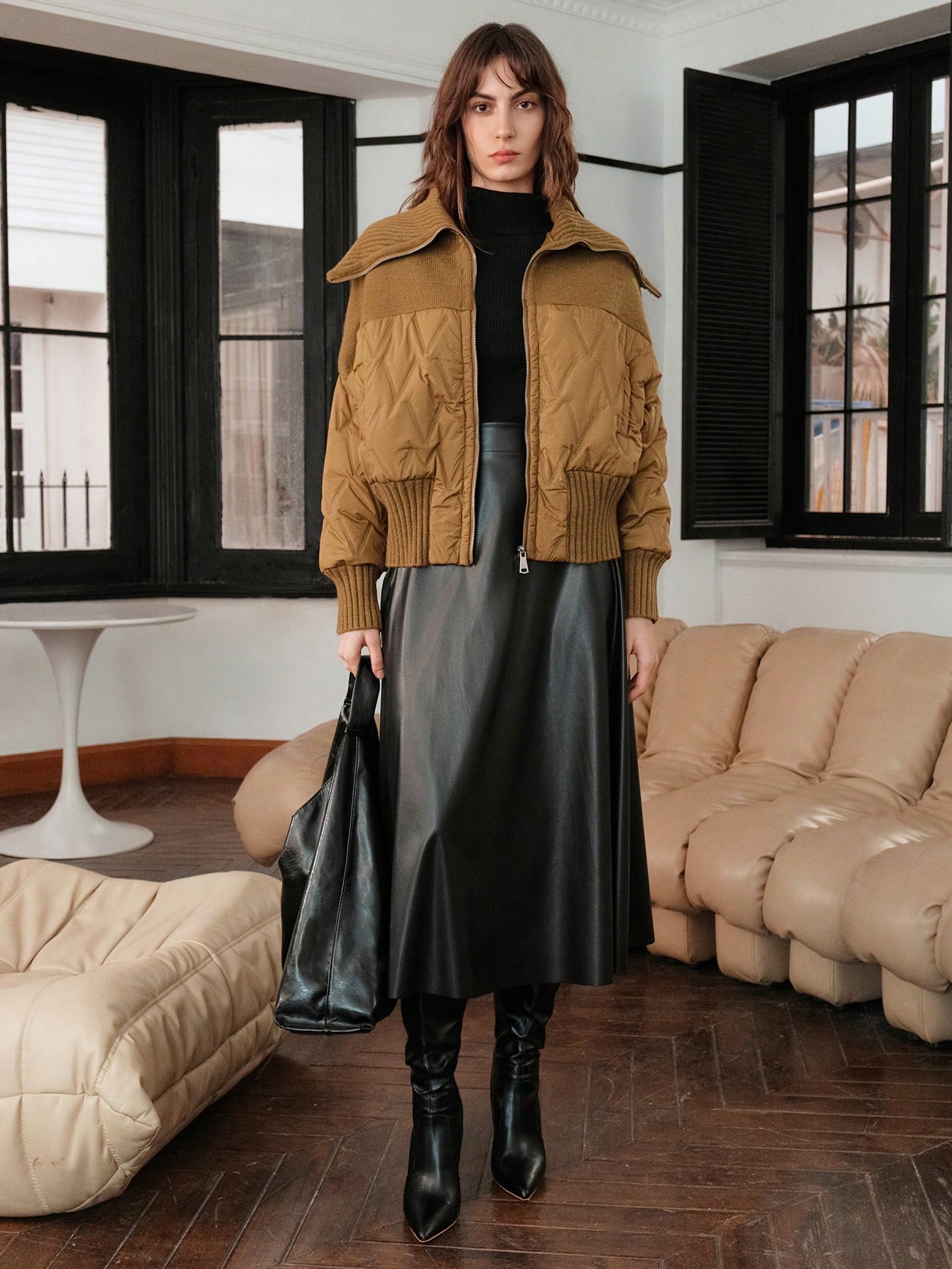 Anewsta Contrast Panel Zip Up Quilted Winter Coat | SHEIN USA