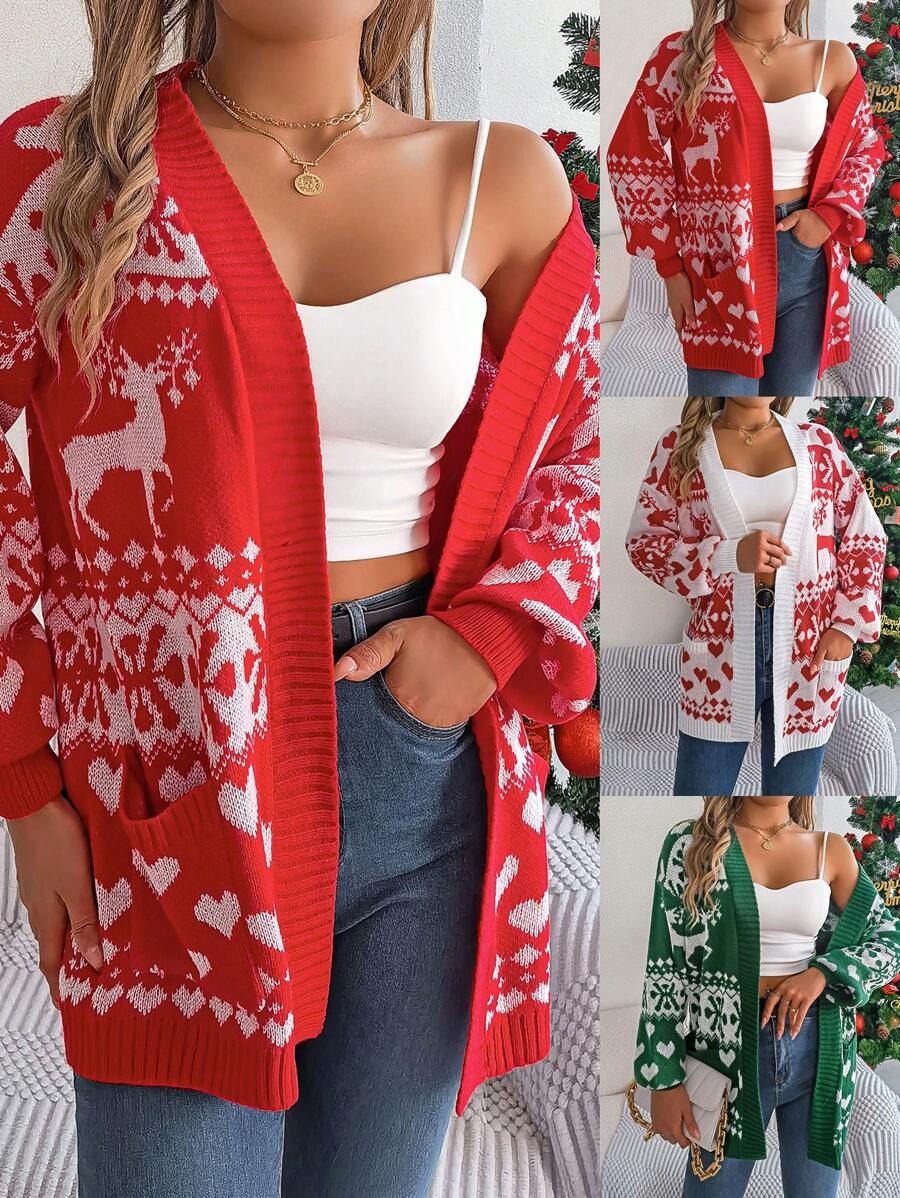 Christmas Pattern Drop Shoulder Duster Cardigan | SHEIN USA