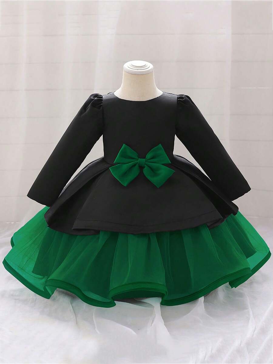 SHEIN Robe longue à manches longues vert et noir pour filles, convenant ...