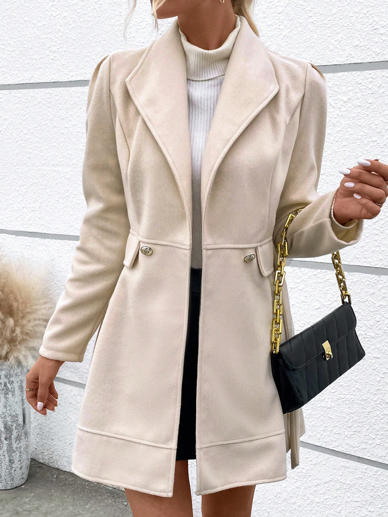 Shein Lune Waterfall Collar Belted Overcoat Shein Usa