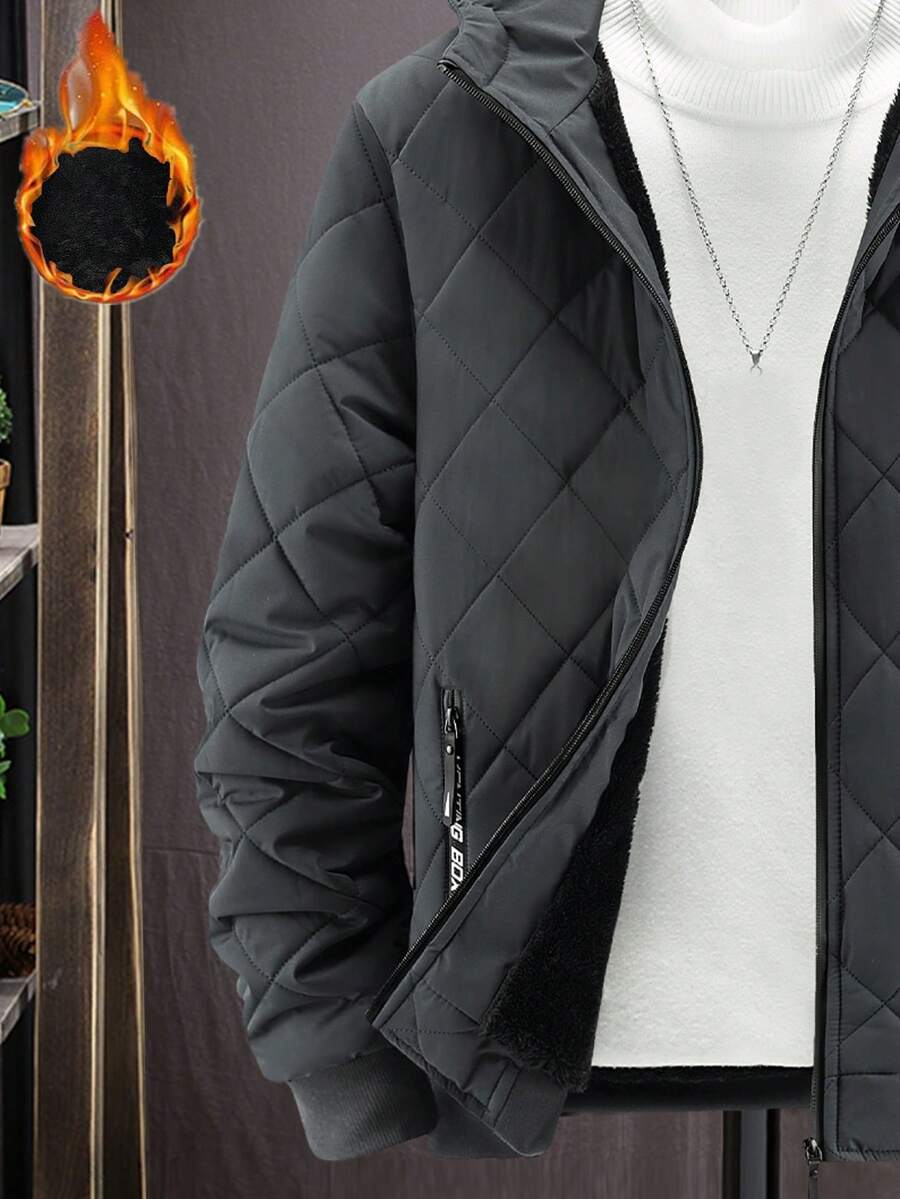 Manfinity Homme 1pc Loose Fit Men's Thermal Lined Quilted Coat With Hood And Zipper | SHEIN ...