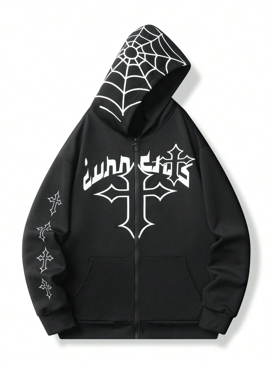 Teen Boy Spider Web & Cross Graphic Zip Up Hooded Jacket | SHEIN UK