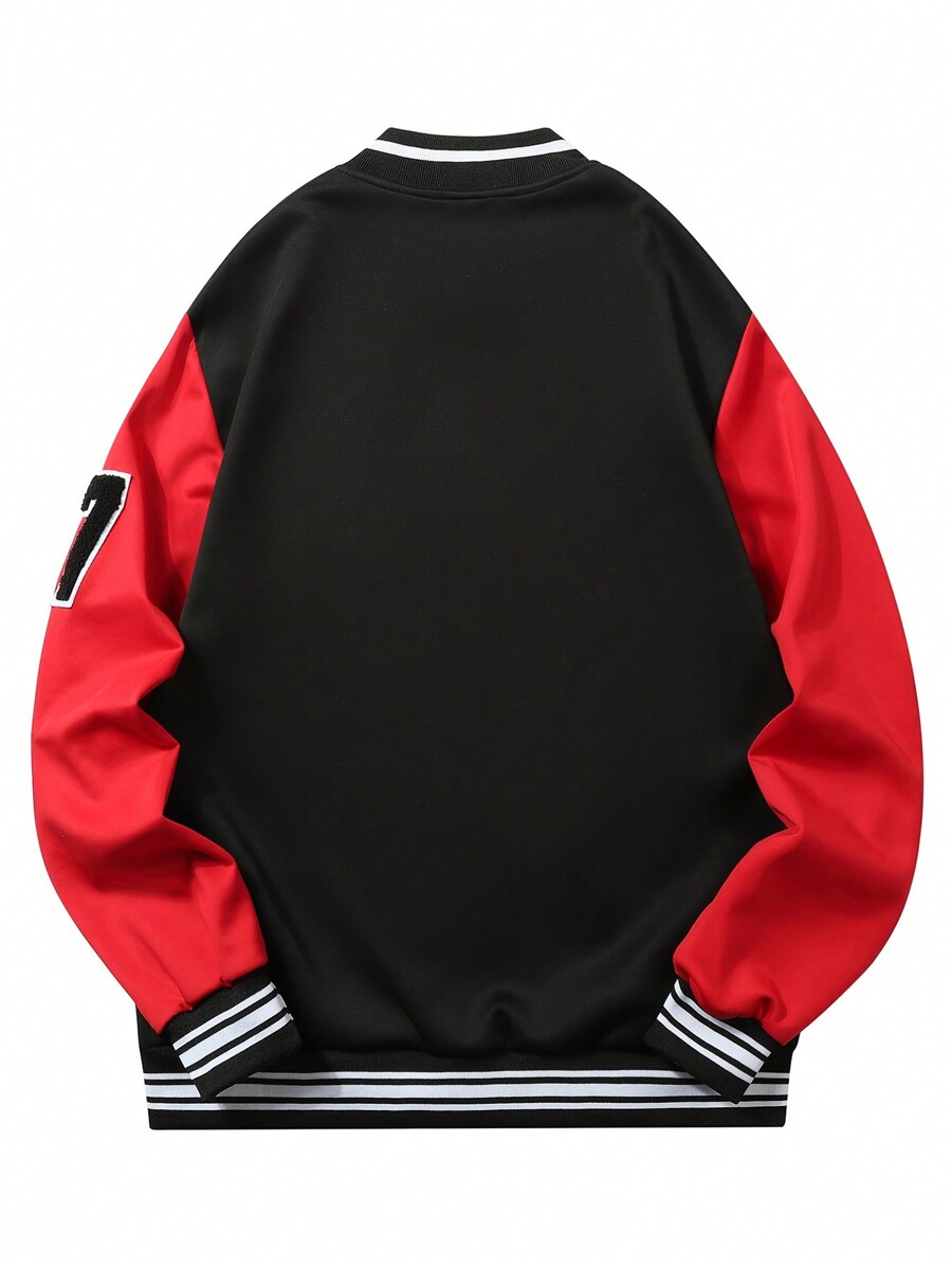 Men Letter Patched Striped Trim Colorblock Varsity Jacket Shein Usa