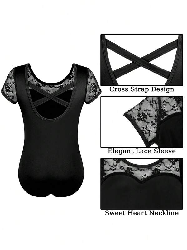 A Girls' Ballet Leotard with Cross Cut Lace Sleeves and High Strength ...