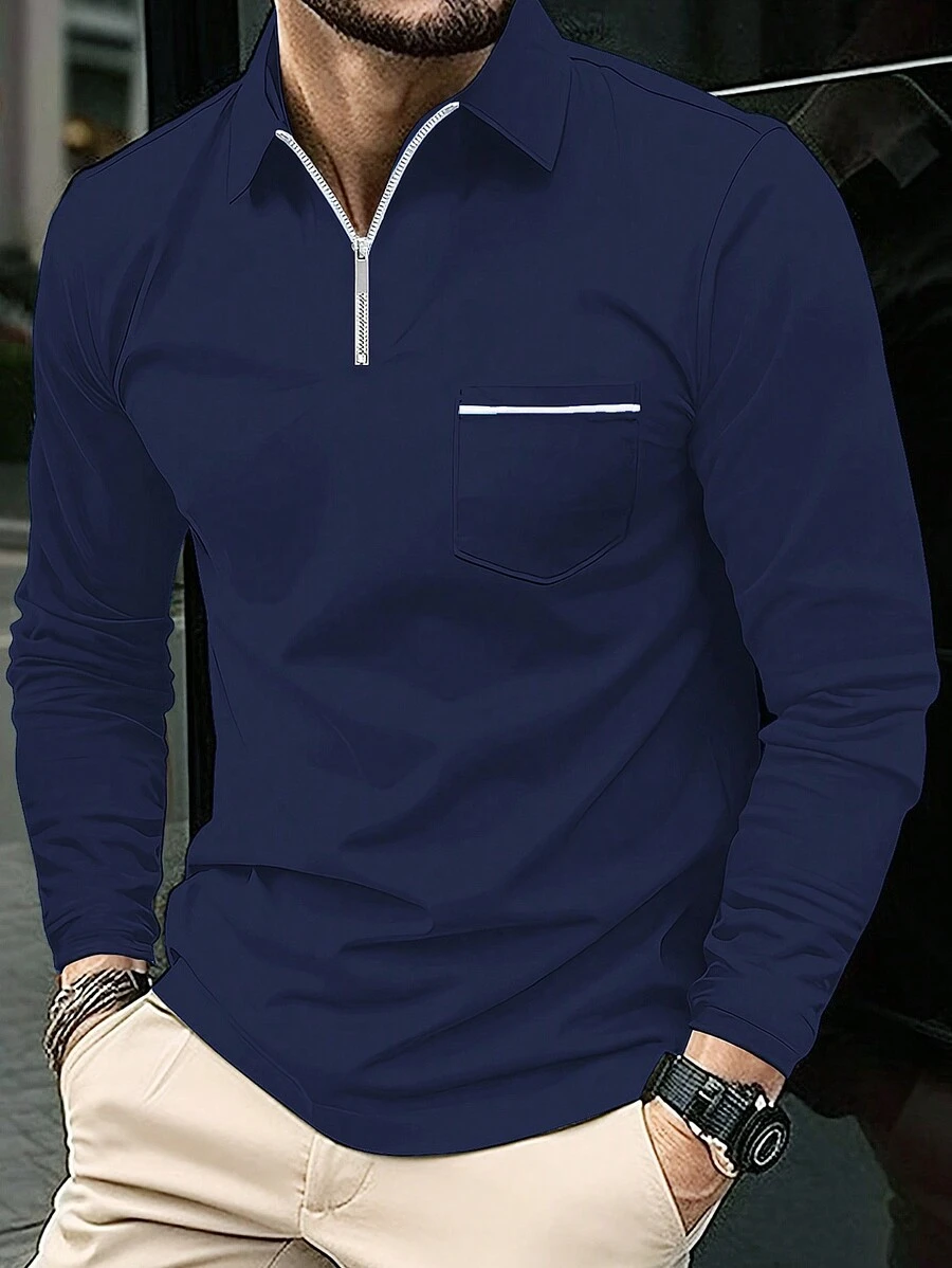 Manfinity Men Quarter Zip Polo Shirt | SHEIN USA