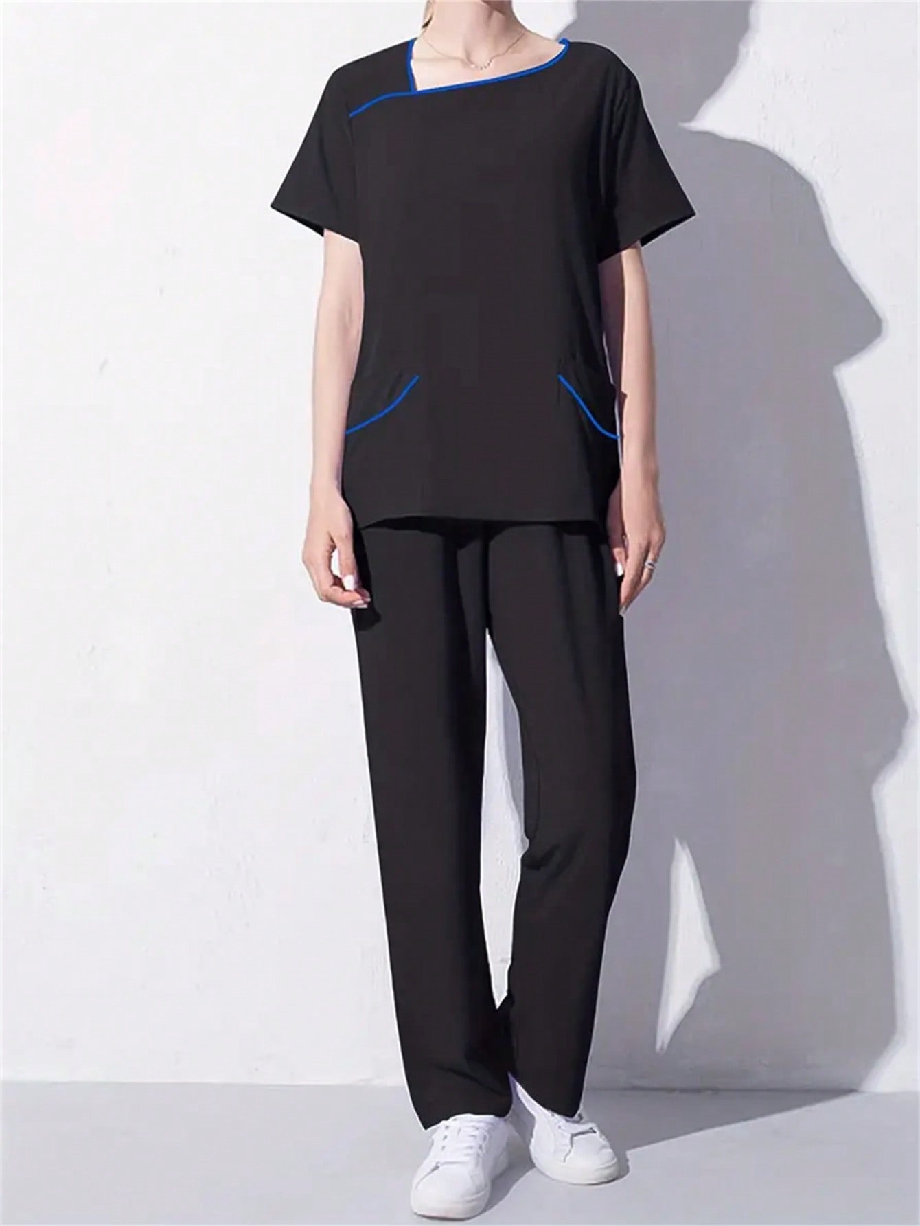 Bodycon Solid Dissymmetry Short Sleeve scrubs uniform Set | SHEIN UK