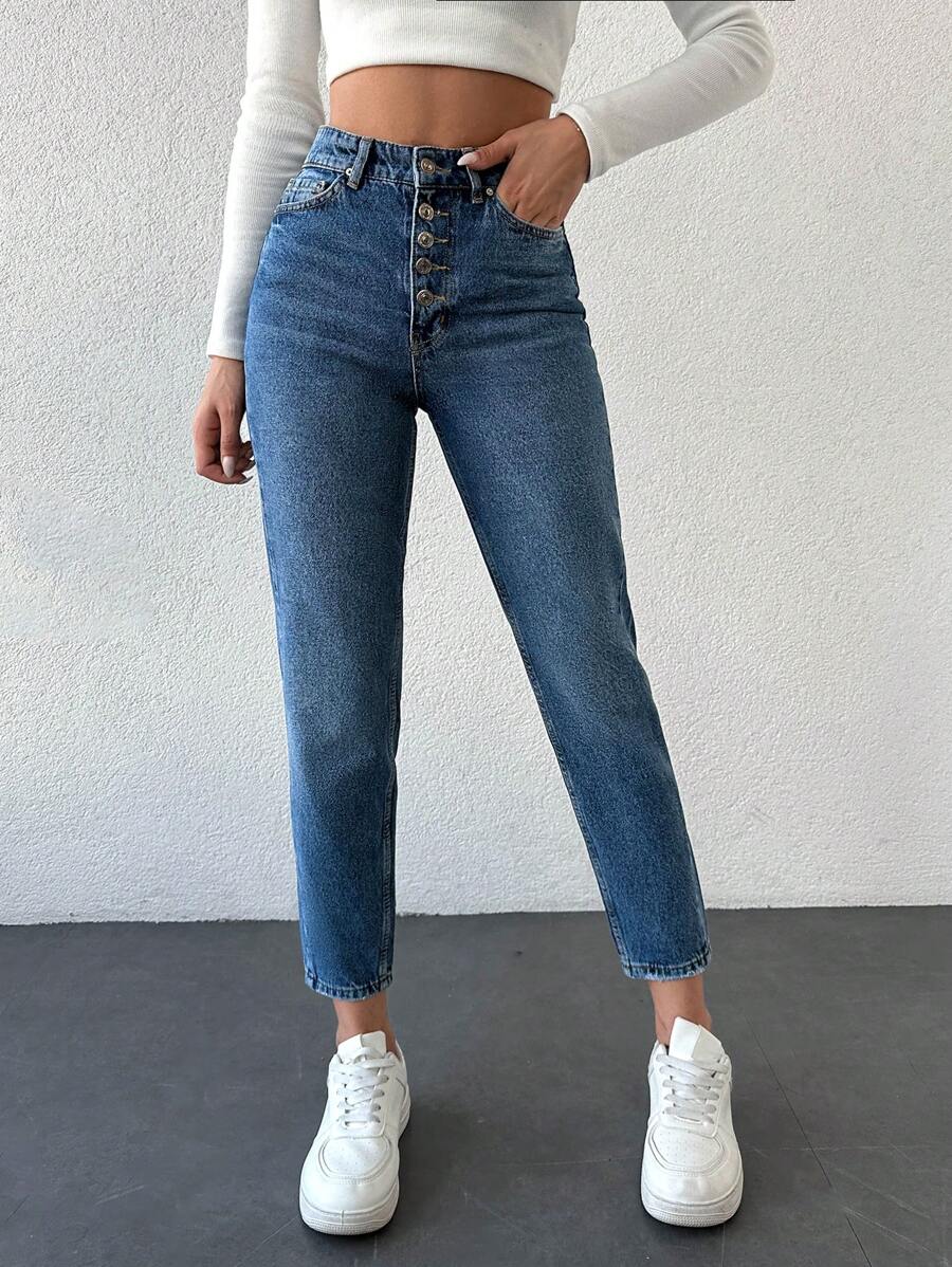 Button Fly Mom Fit Jeans | SHEIN USA