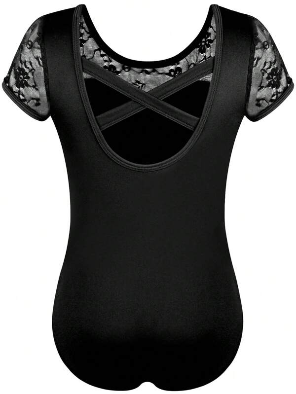 A Girls' Ballet Leotard with Cross Cut Lace Sleeves and High Strength ...
