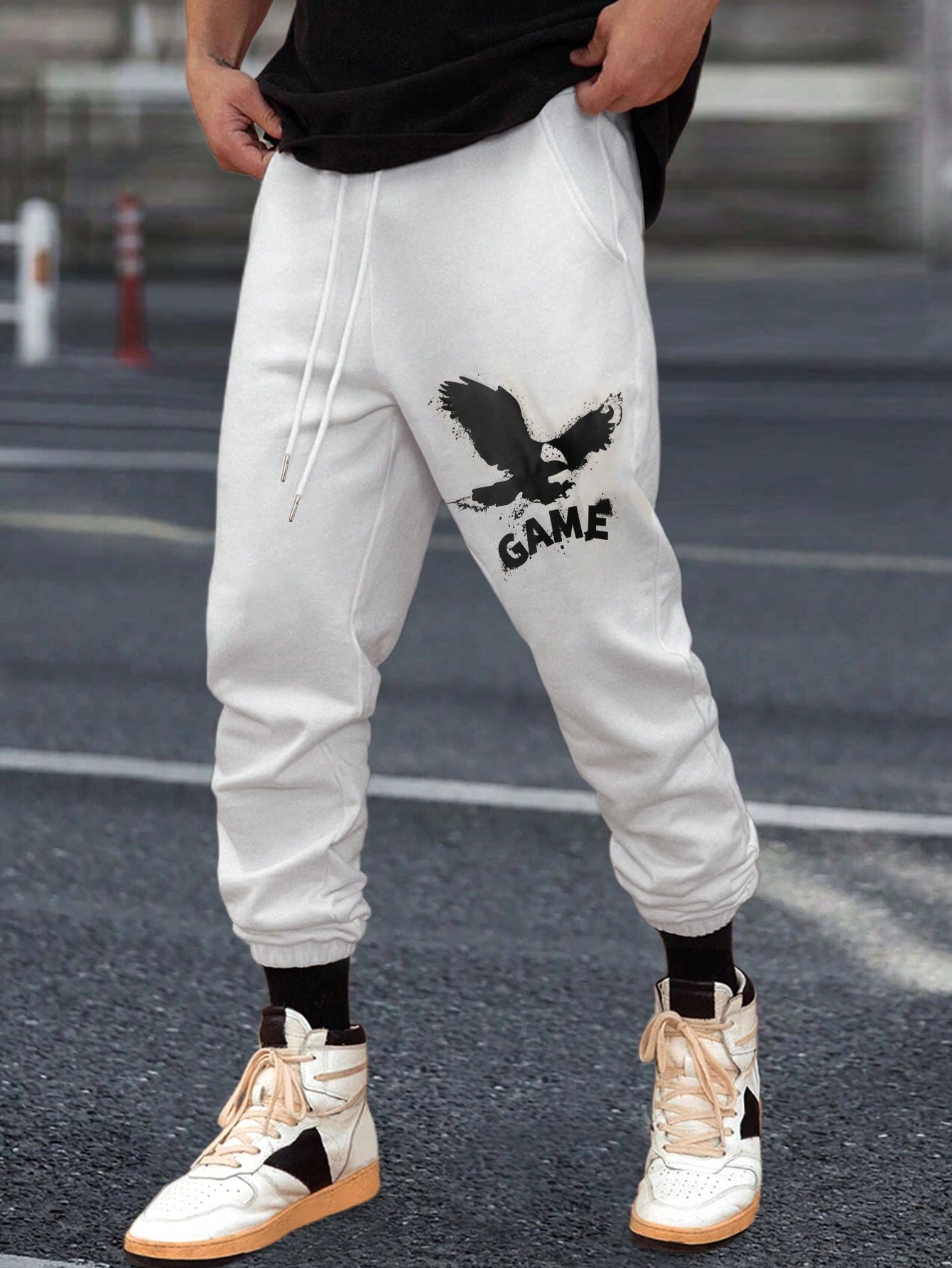 Manfinity EMRG Men's Drawstring Eagle & Letter Printed Elastic Cuff ...