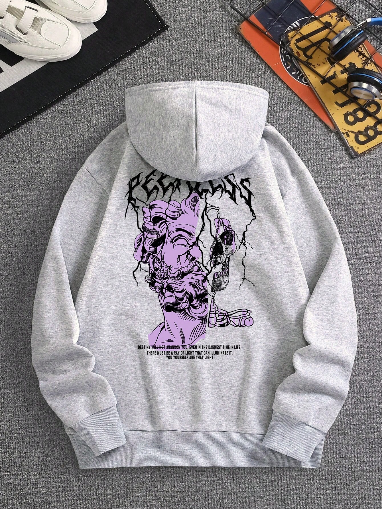 Manfinity EMRG Loose Fit Men's Slogan & Sculpture Printed Hoodie With Drop Shoulder And ...