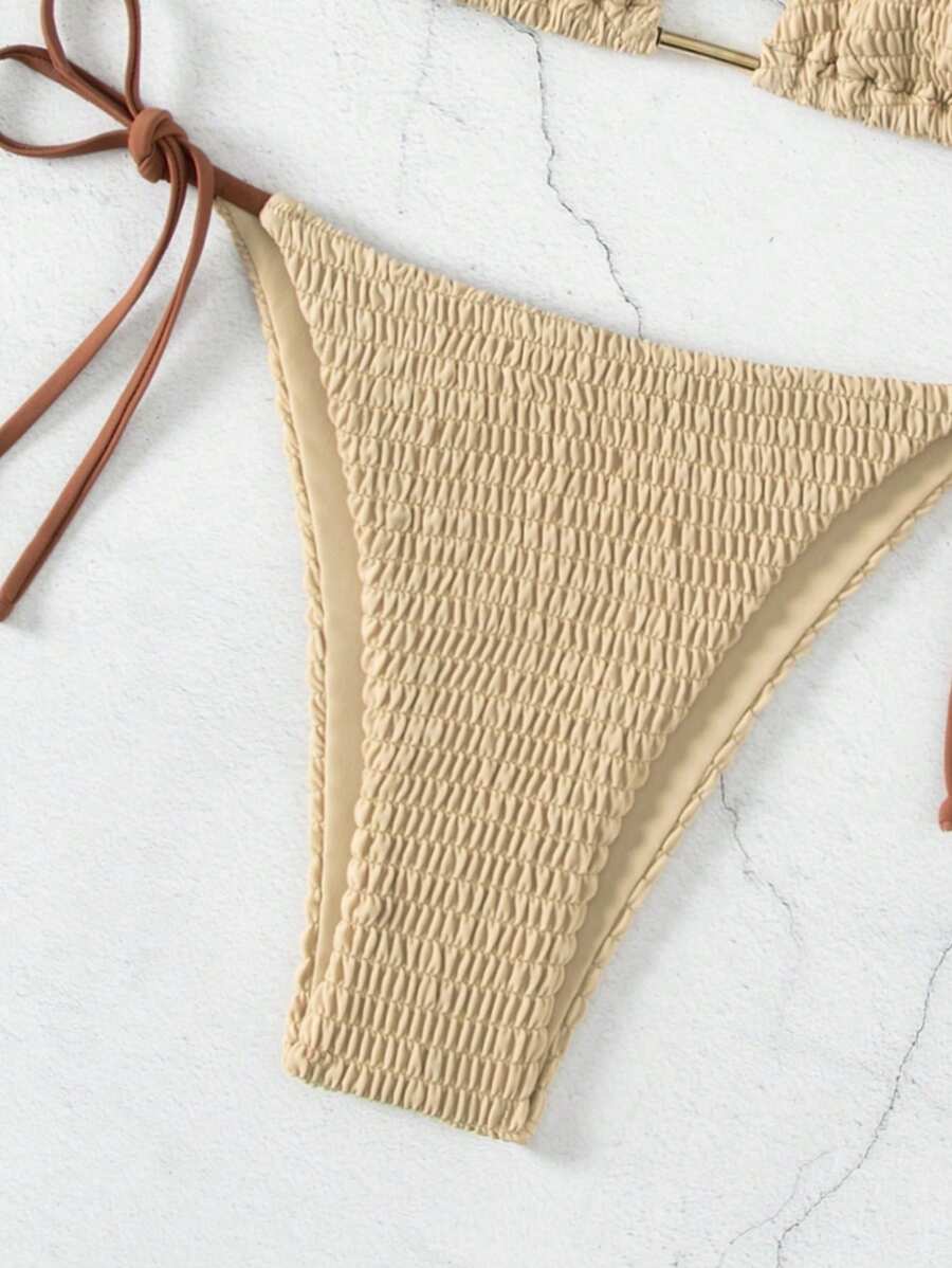 SHEIN Swim Summer Beach Shirred Triangle Bra & Tie Side Swim Bottom ...