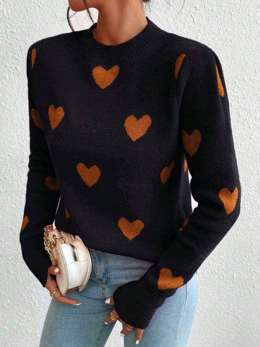 SHEIN Unity Women's Casual Heart Pattern Pullover Sweater, Autumn ...