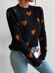 SHEIN Unity Women's Casual Heart Pattern Pullover Sweater, Autumn ...