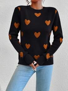 SHEIN Unity Women's Casual Heart Pattern Pullover Sweater, Autumn ...