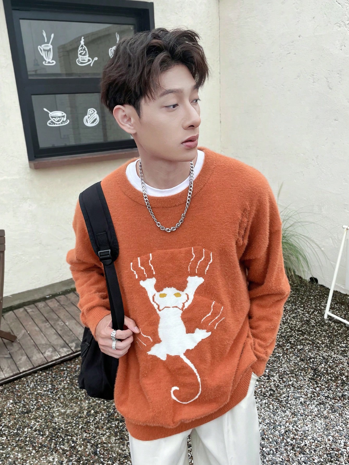 Manfinity Hypemode Men's Oversized Drop Shoulder Cat Patterned Sweater ...