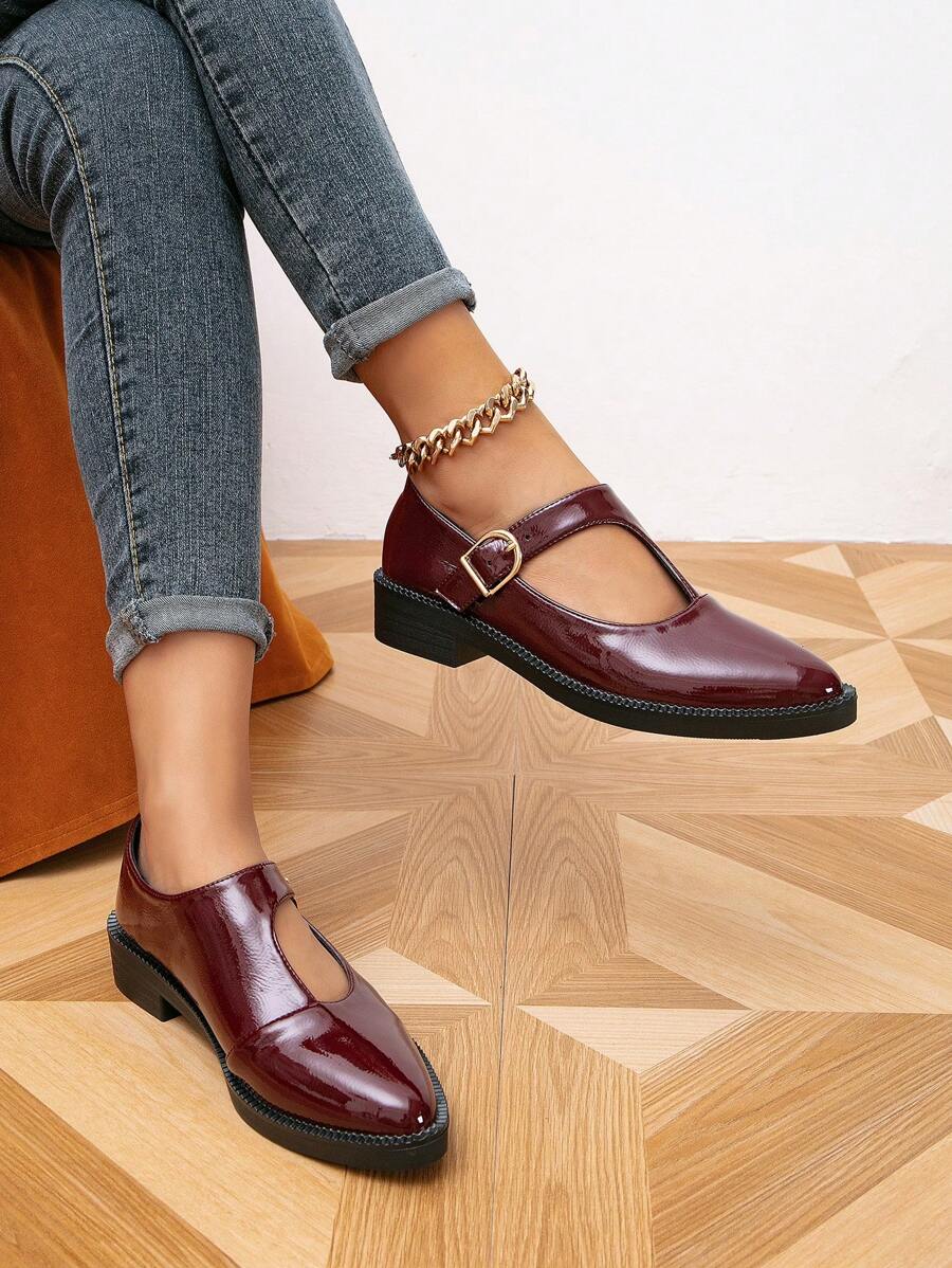 Women's Pointed Toe Chunky Heel Block Loafers With One Step Slip-on ...