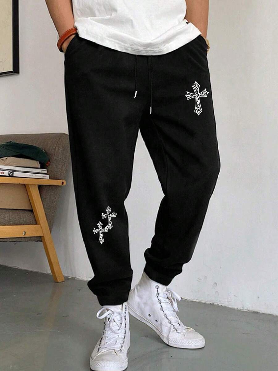 Manfinity EMRG Men's Cross Printing Drawstring Waist Jogger Pants ...