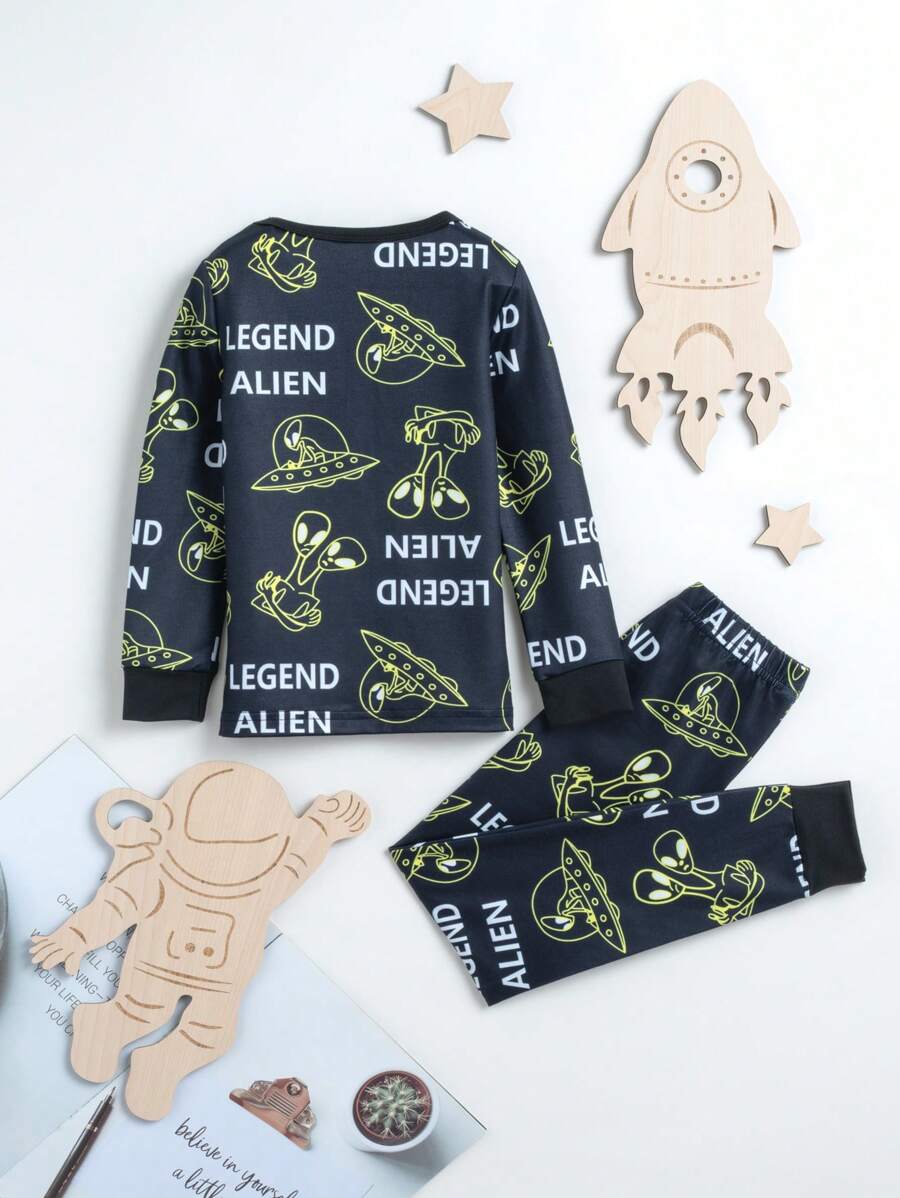 Young Boy Letter & Alien Print Snug Fit PJ Set | SHEIN UK