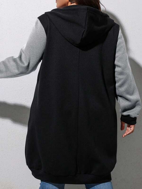 SHEIN CURVE+ Plus Colorblock Zip Up Drawstring Hoodie | SHEIN USA
