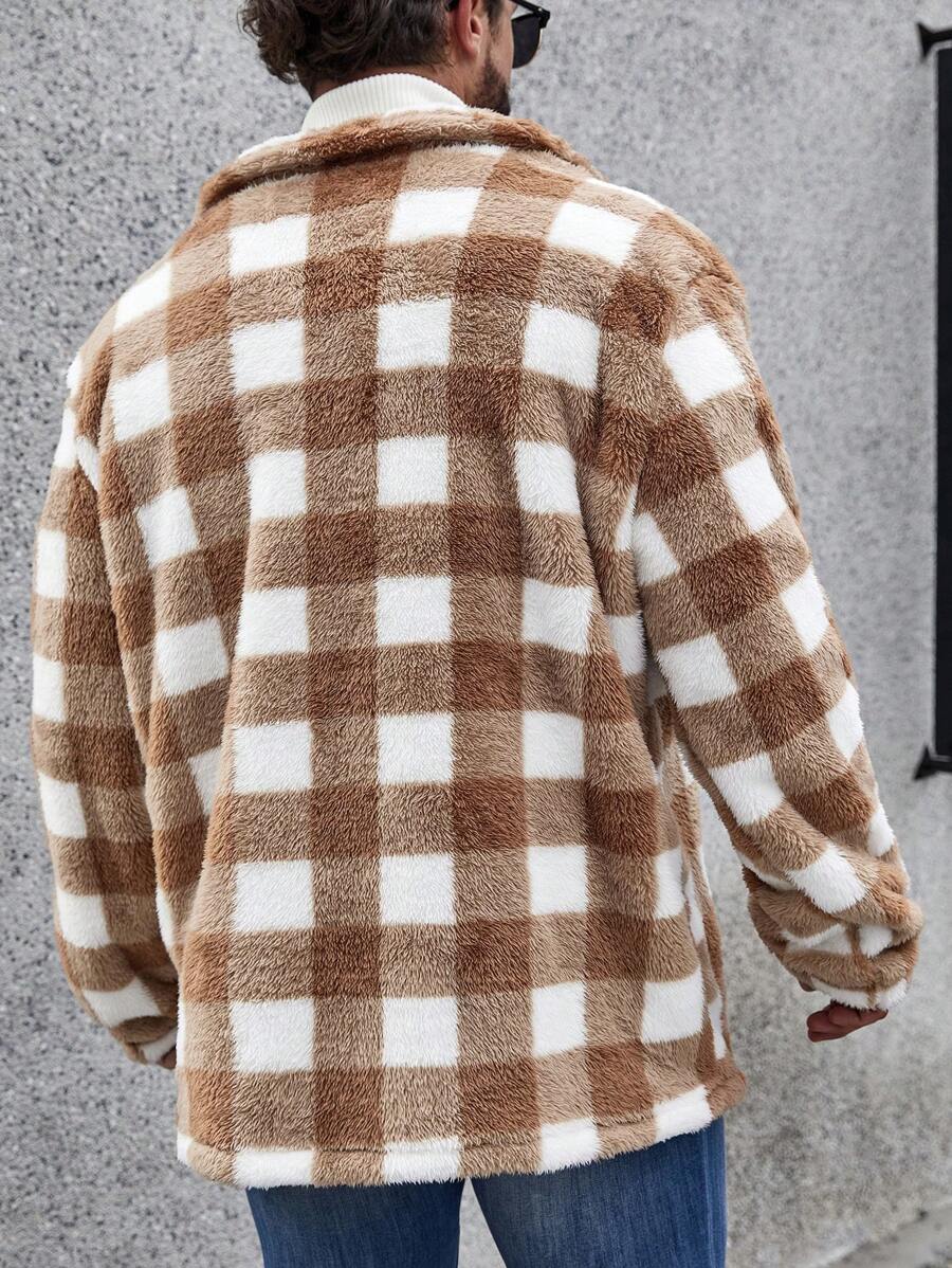 Manfinity Homme Men Plus Buffalo Plaid Pattern Double Pocket Teddy ...