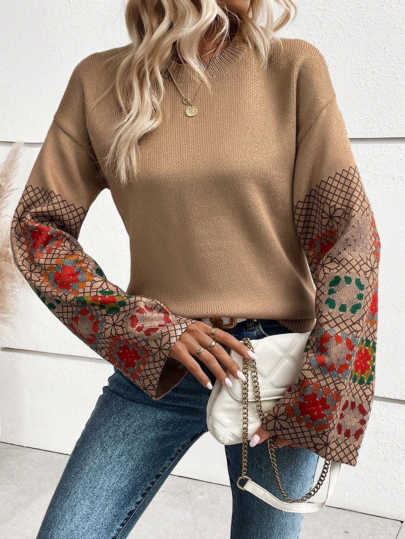 Shein Lune Geo Pattern Drop Shoulder Sweater Shein Usa