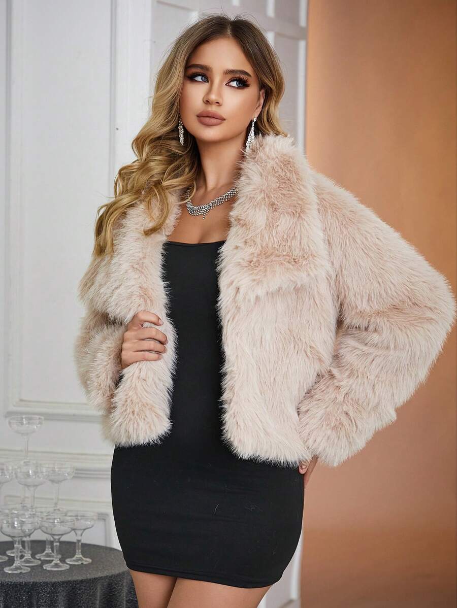 Allurite Waterfall Collar Open Front Fuzzy Coat | SHEIN USA