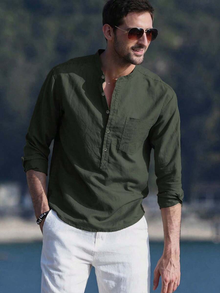 NITAGUT Men Solid Half Button Shirt | SHEIN USA