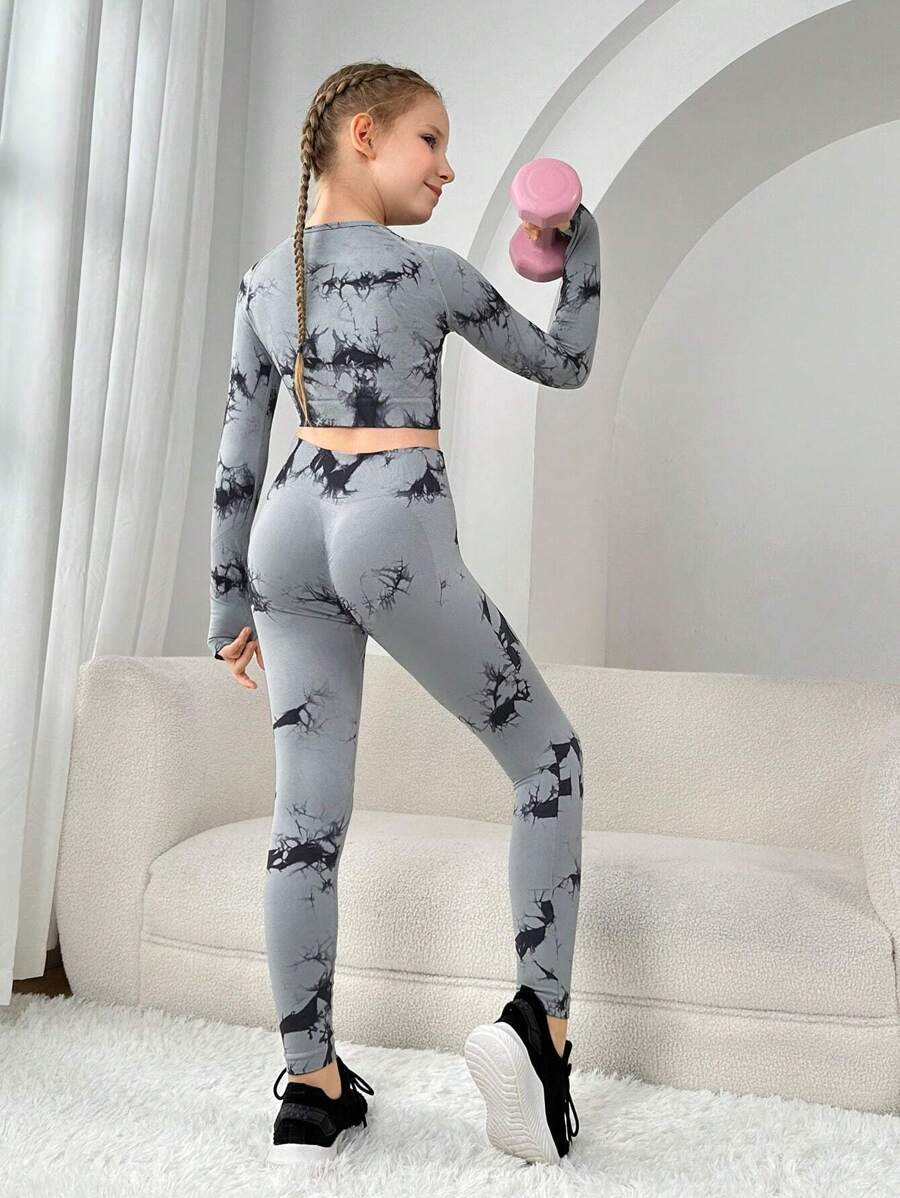 SHEIN Tween Girls' High Elasticity Tie Dye Sports Set | SHEIN UK